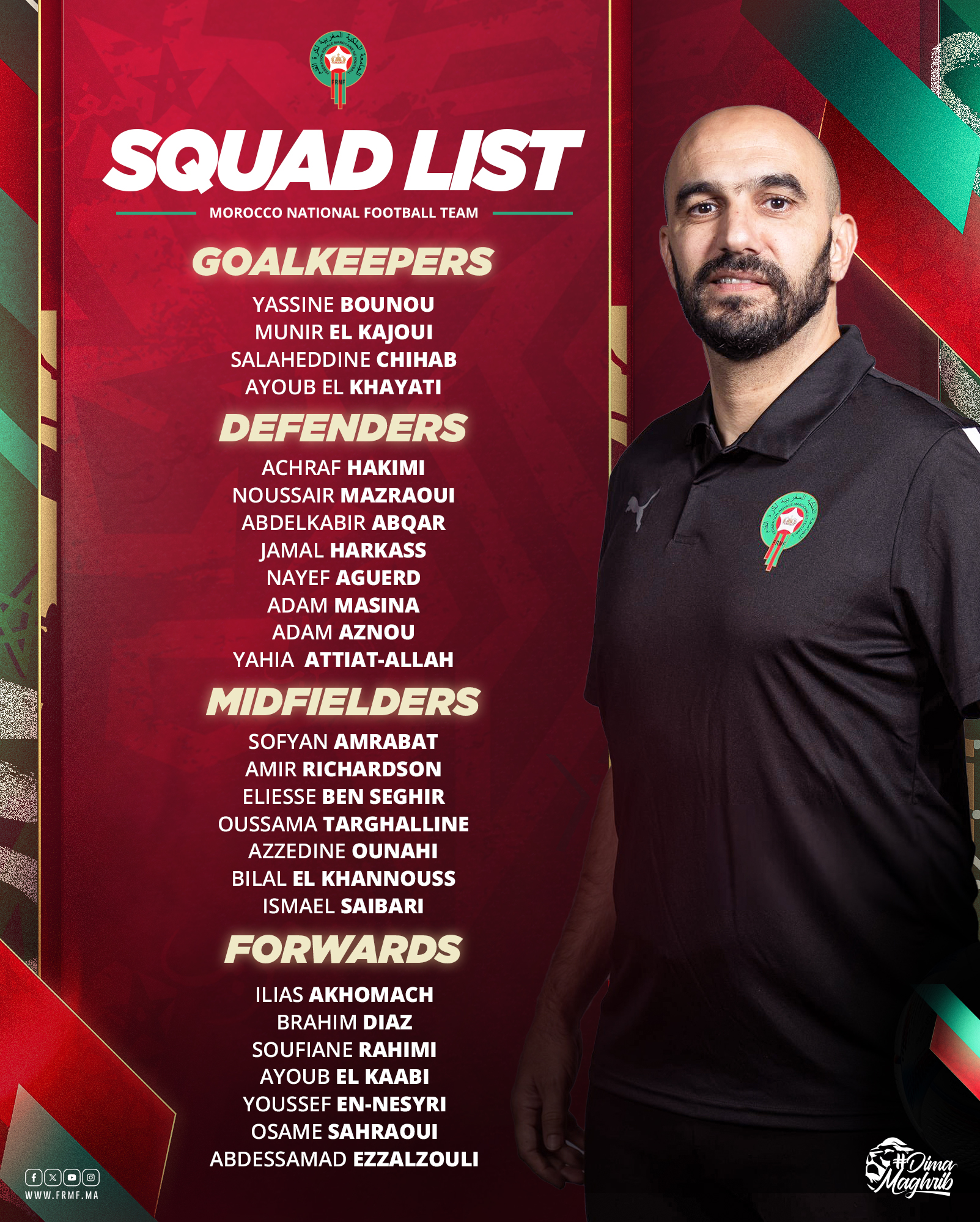 Eliminatoires CAN Maroc-2025 : le coach Regragui dévoile la liste des joueurs retenus face au ...
